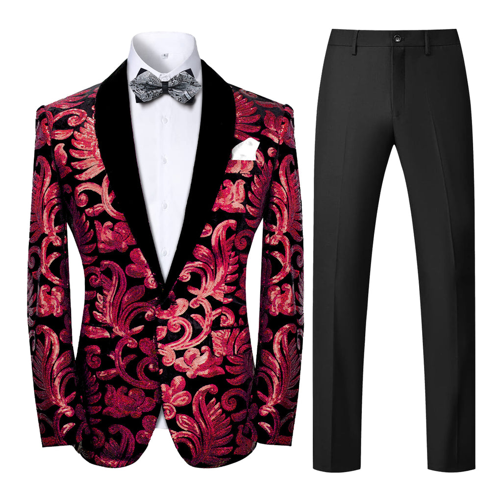 Unisex Sequin Suit 2-Piece Sparkly Floral Tuxedo for Wedding & Prom ...